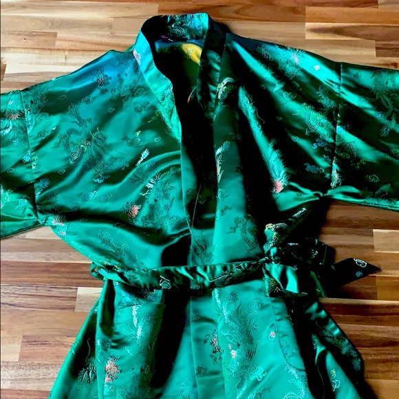 Intimates & Sleepwear | Green Satin Robe | Poshmark